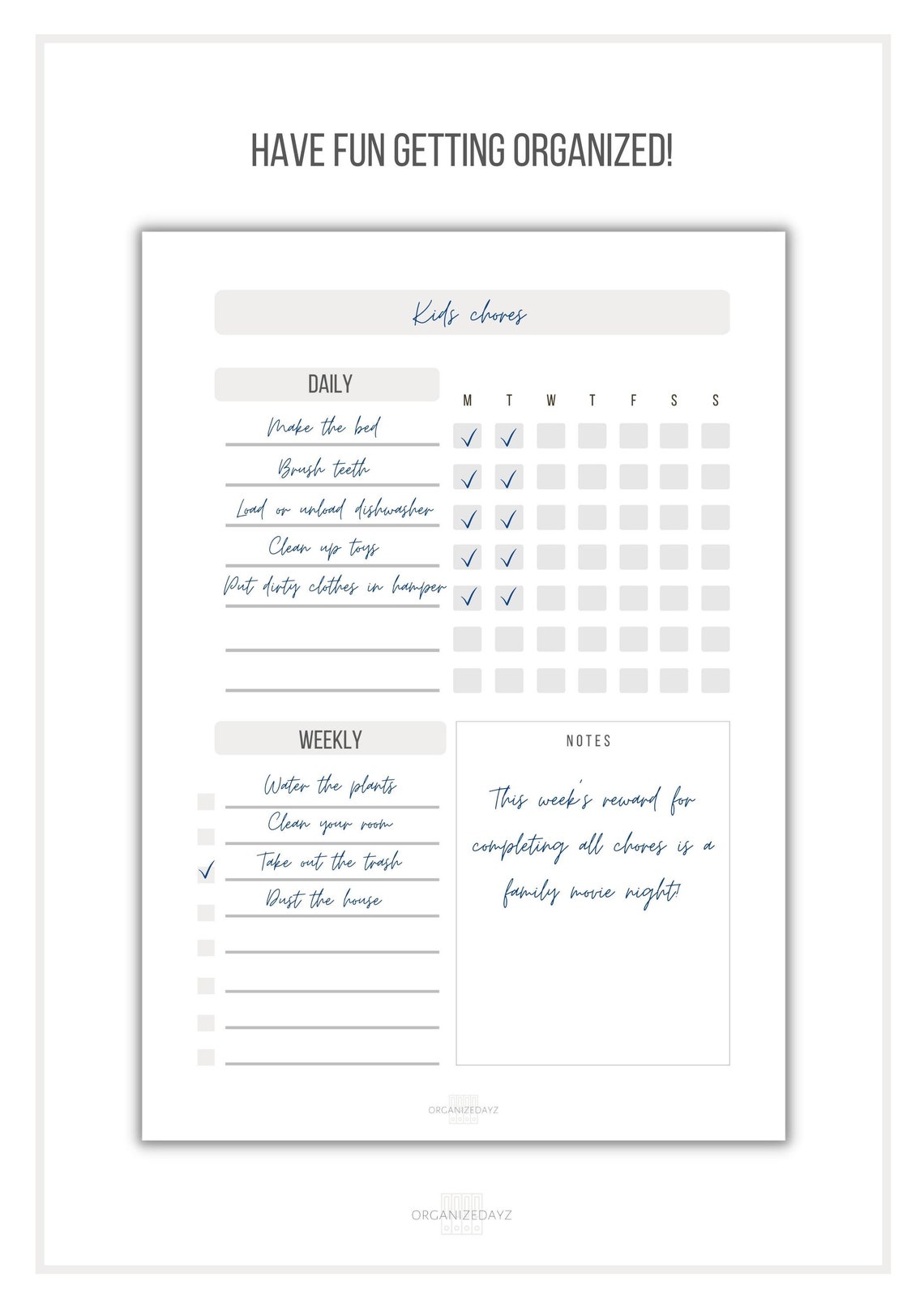 Printable Blank Chart | Blank List | Simple Daily and Weekly Chart ...