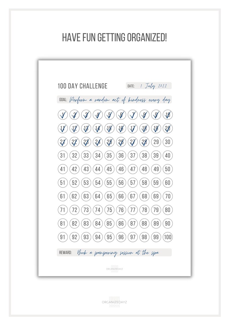 Printable 100 Day Challenge | Goal Setting | Planner Insert | Progress ...