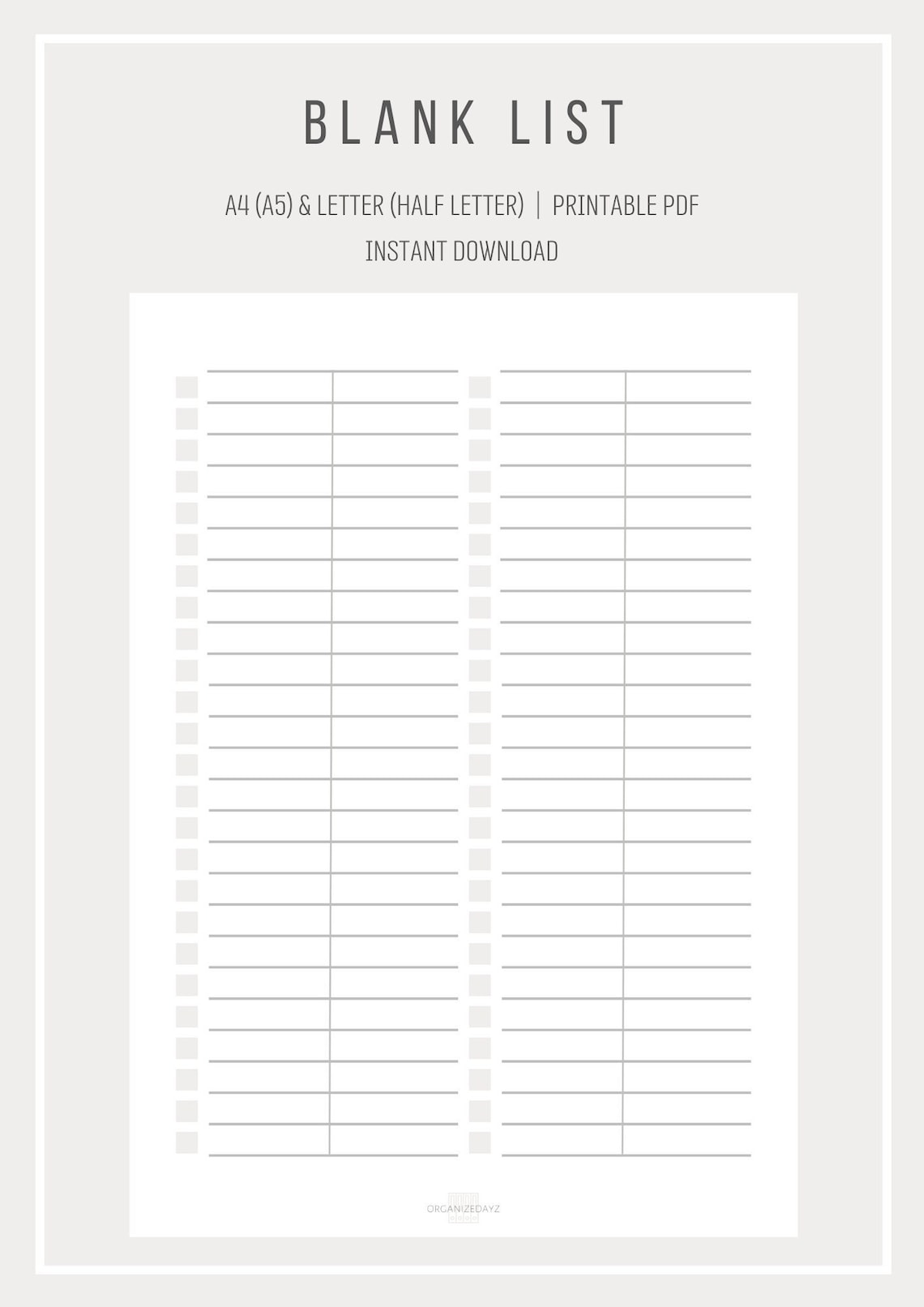 Blank List | Simple List Template | Printable List | Digital List | Two ...