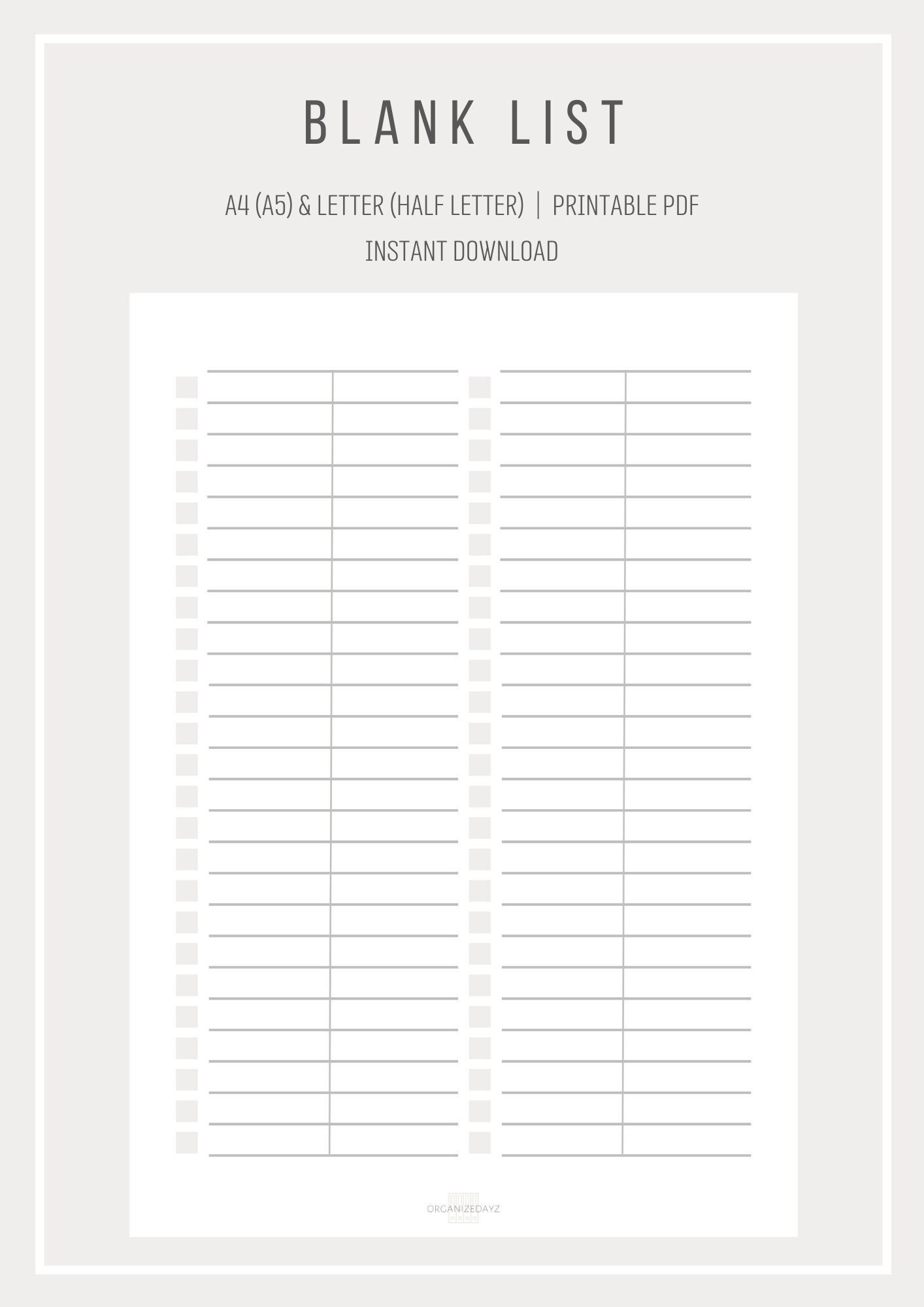 Blank List | Simple List Template | Printable List | Digital List | Two ... Blank List | Simple List Template | Printable List | Digital List | Two ...