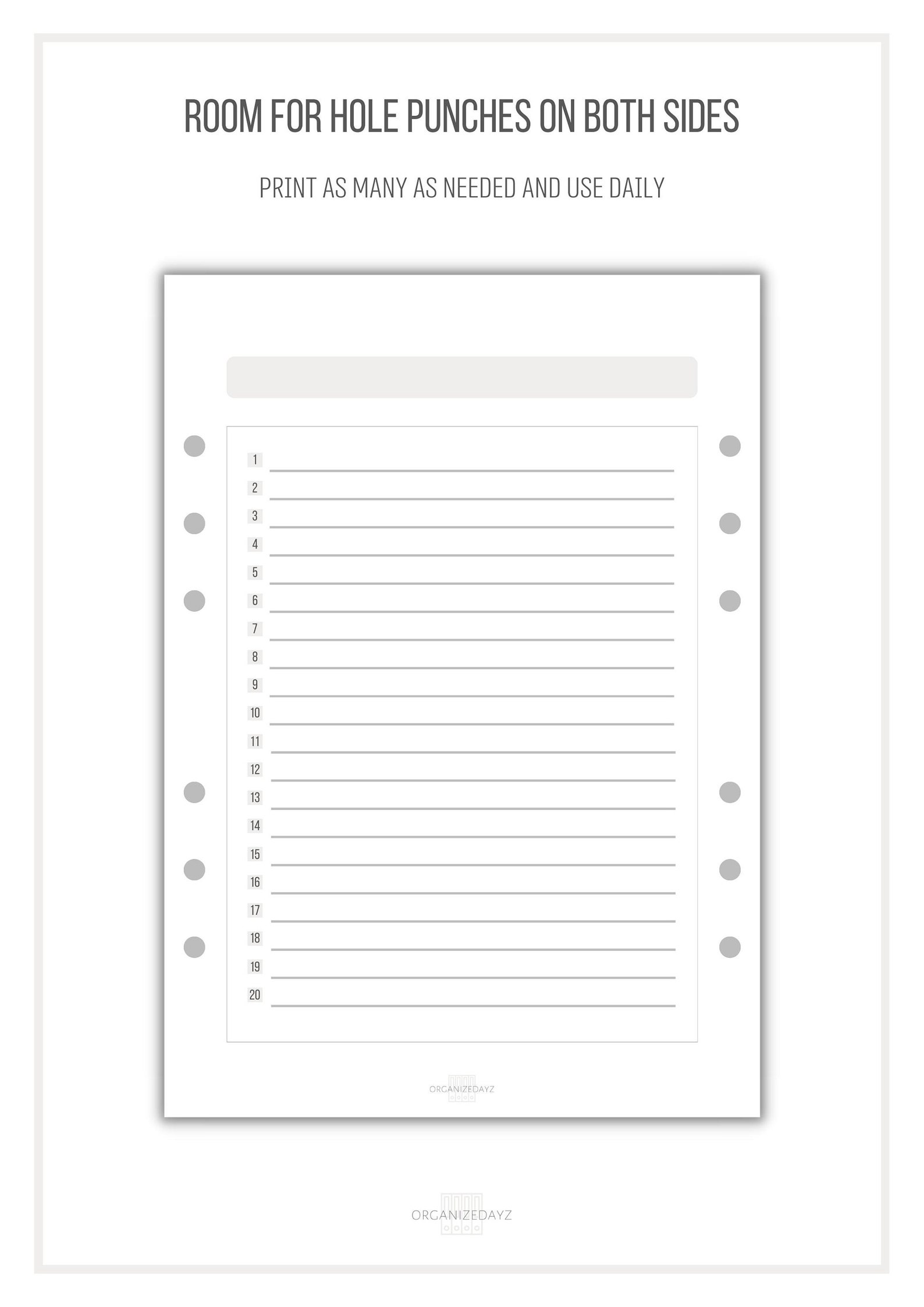 Numbered Blank List | Simple List Template | Printable List | Digital ...