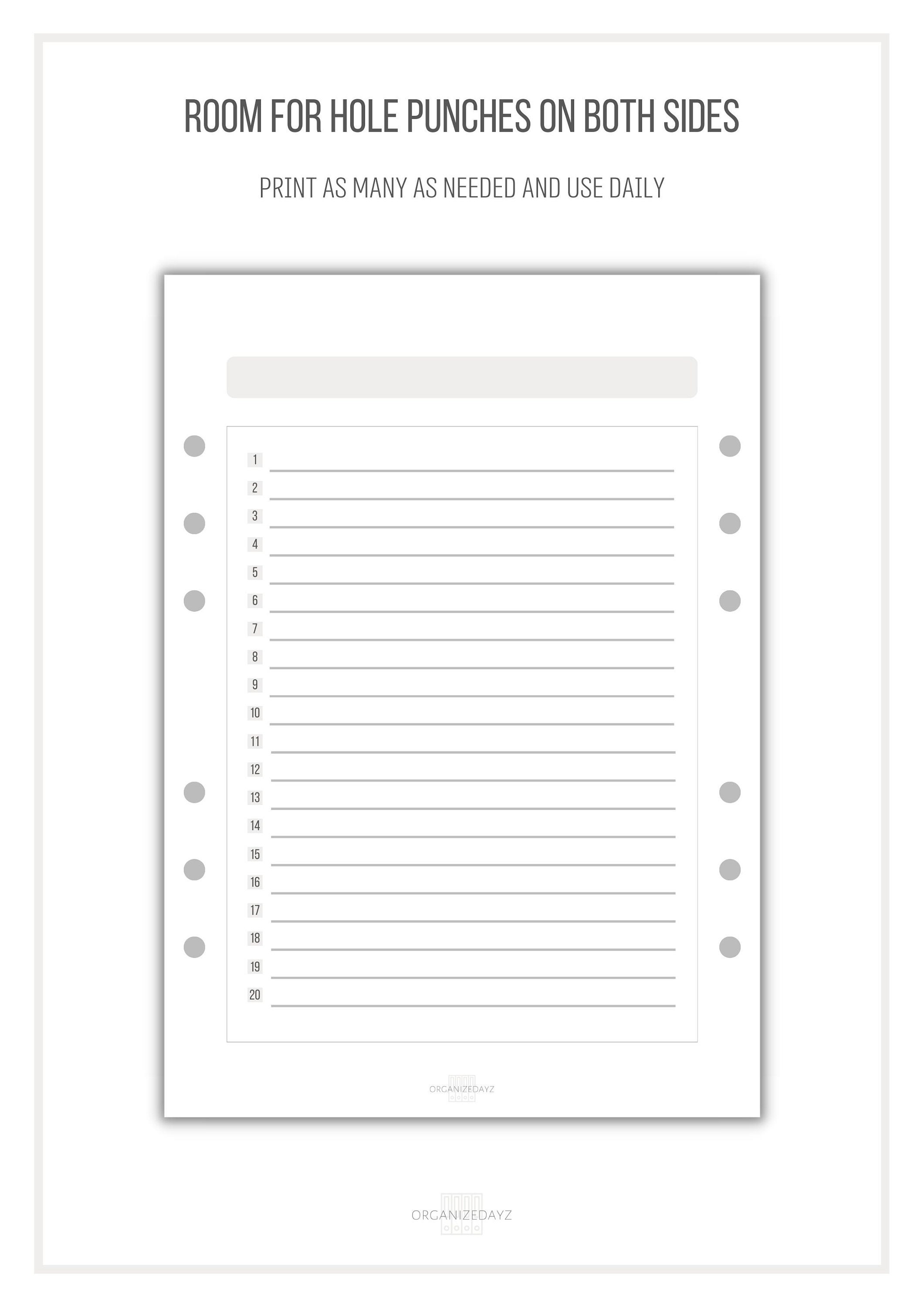 Numbered Blank List | Simple List Template | Printable List | Digital ...