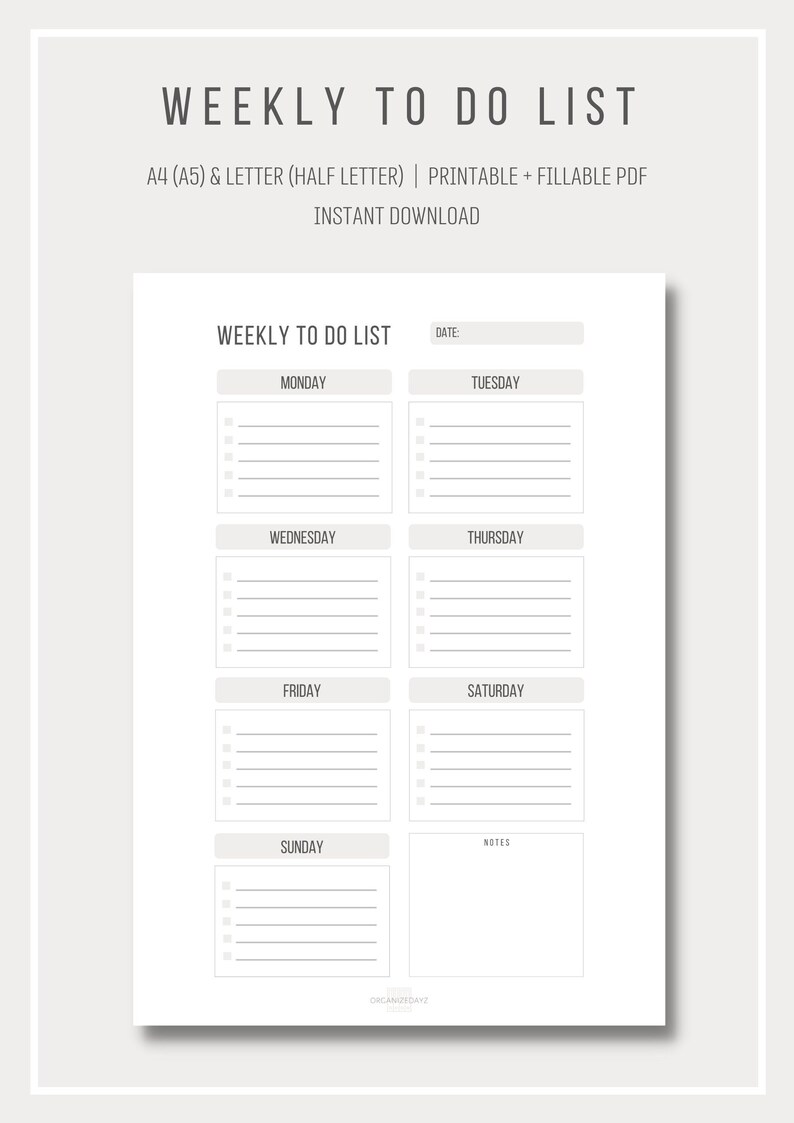 Printable Weekly to Do List | to Do List | Simple Weekly Task List ...