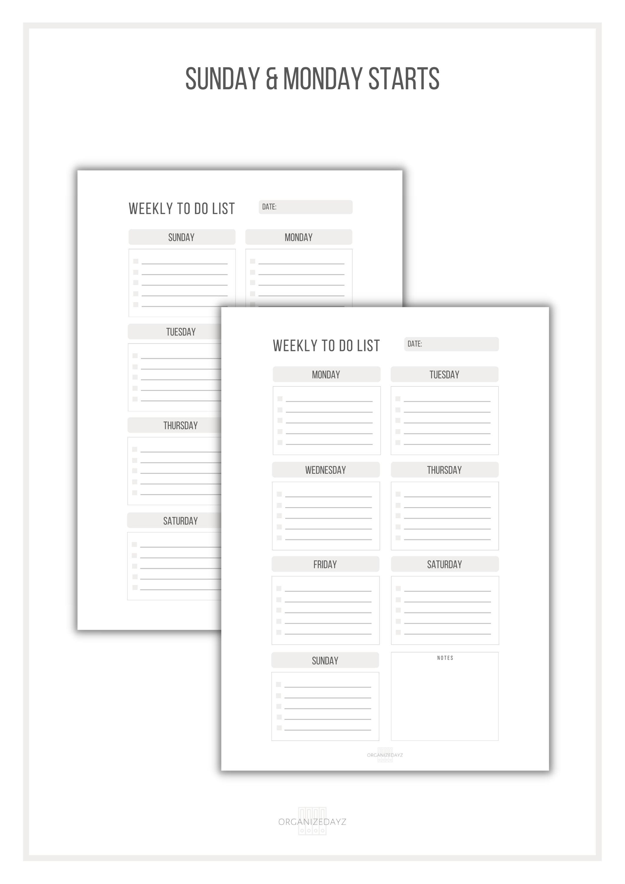 Printable Weekly to Do List to Do List Simple Weekly Task List Planner ...