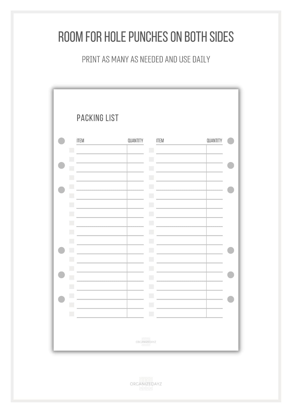 Printable Packing List | Packing List Template | Planner Insert ...