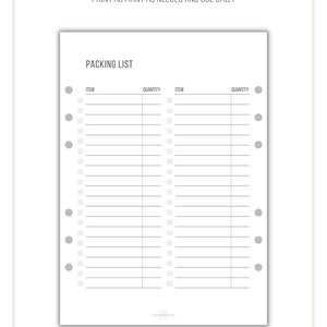 Printable Packing List | Packing List Template | Planner Insert ...