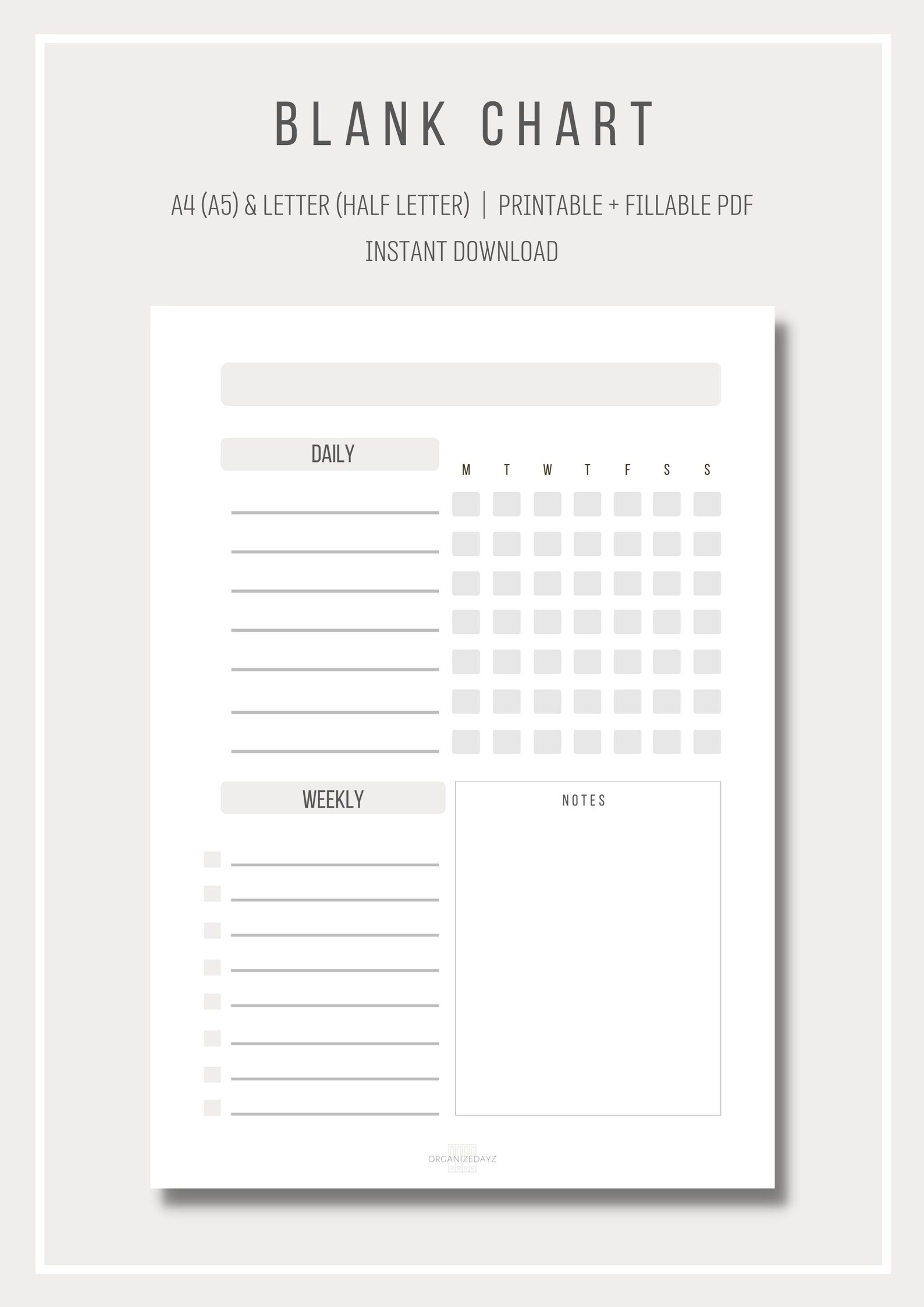 Printable Blank Chart | Blank List | Simple Daily and Weekly Chart ...