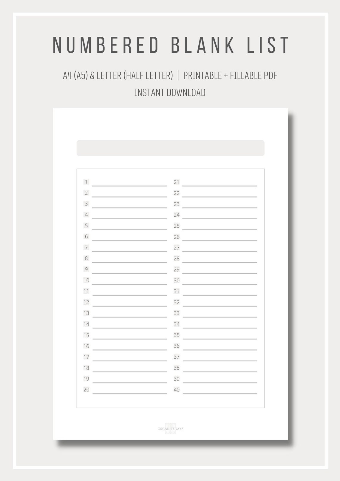 Numbered Blank List | Simple List Template | Printable List | Digital List | to Do List | A4 and ...