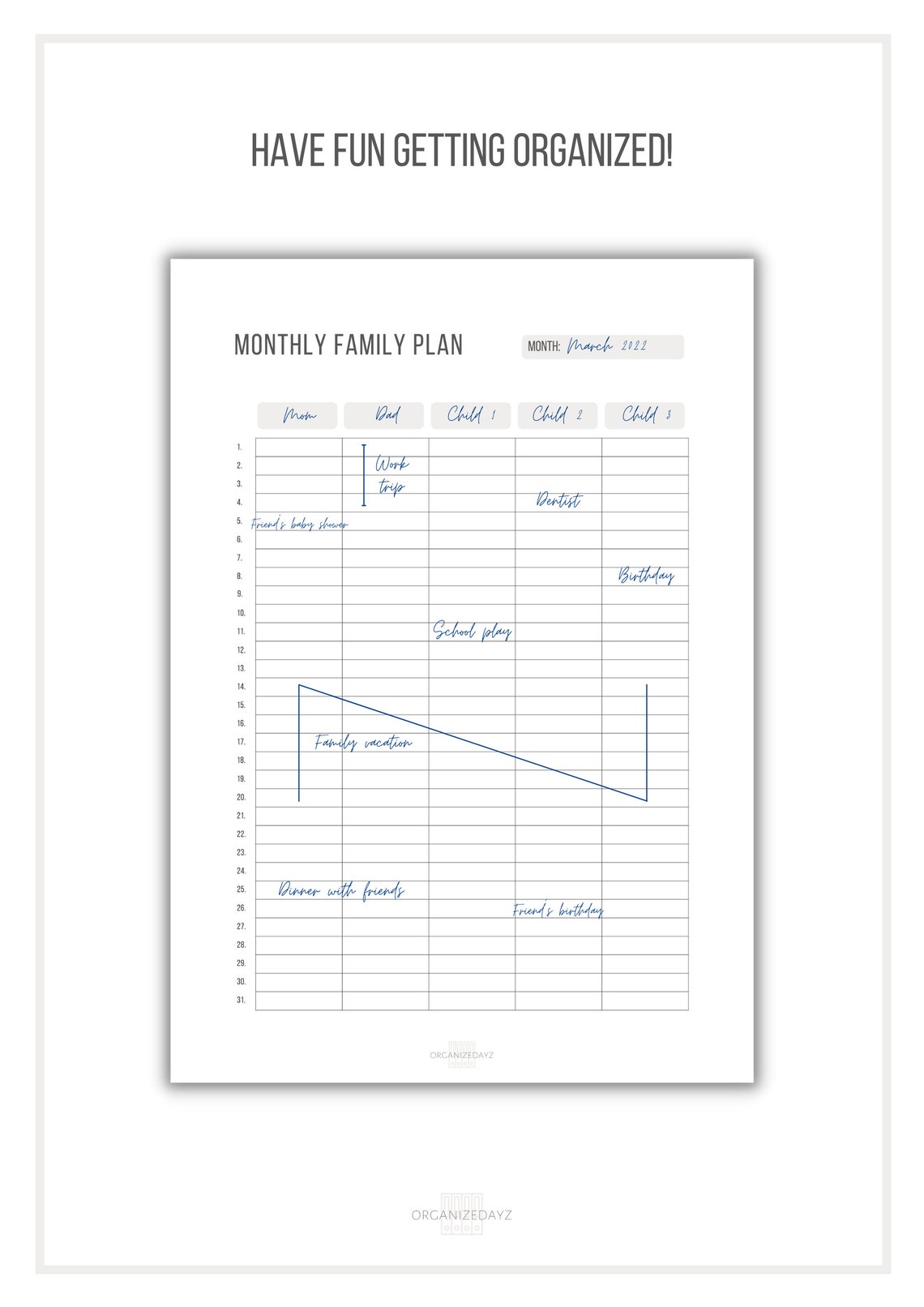Printable Monthly Family Planner Planner Insert Family - Etsy