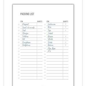 Printable Packing List | Packing List Template | Planner Insert ...