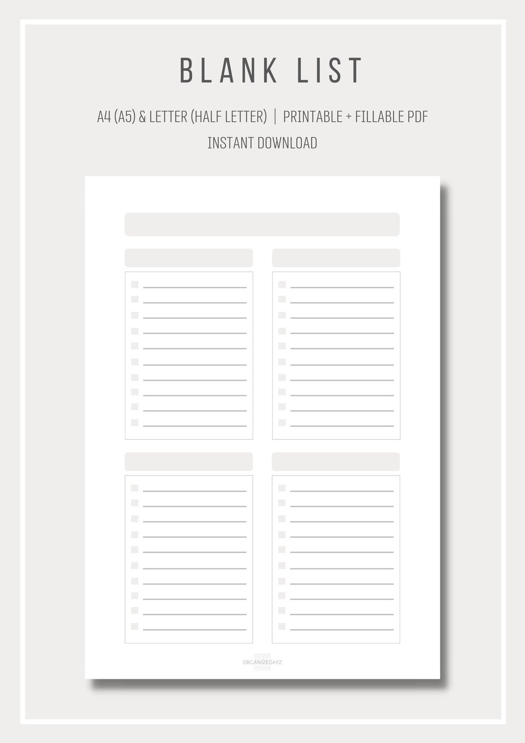 Printable Blank List List Template Planner Insert Checklist Four Column ...