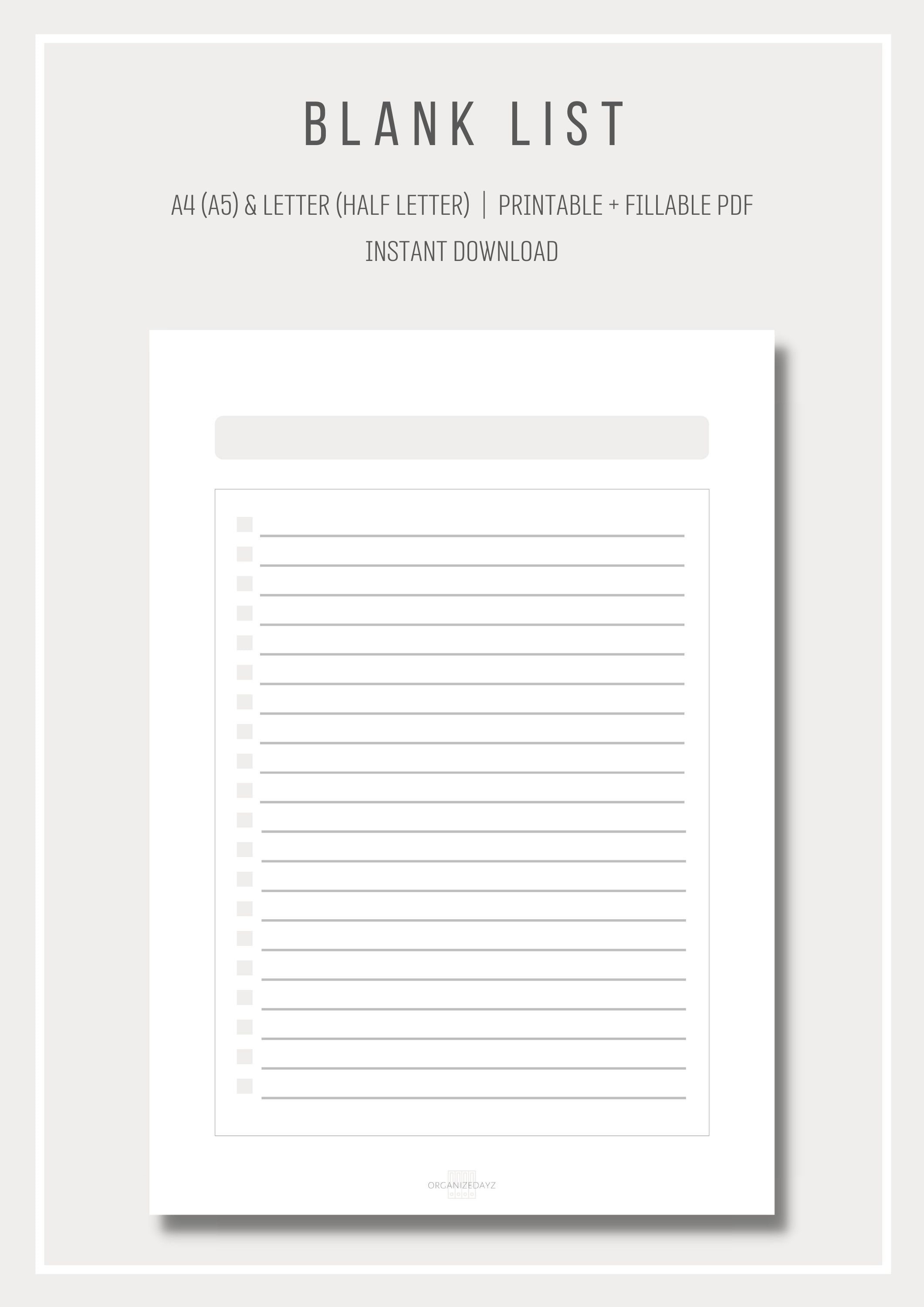 Printable Blank List | Simple List Template | Planner Insert ... Printable Blank List | Simple List Template | Planner Insert ...