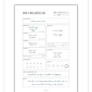 Printable Daily Wellness Log Wellness Journal Planner - Etsy