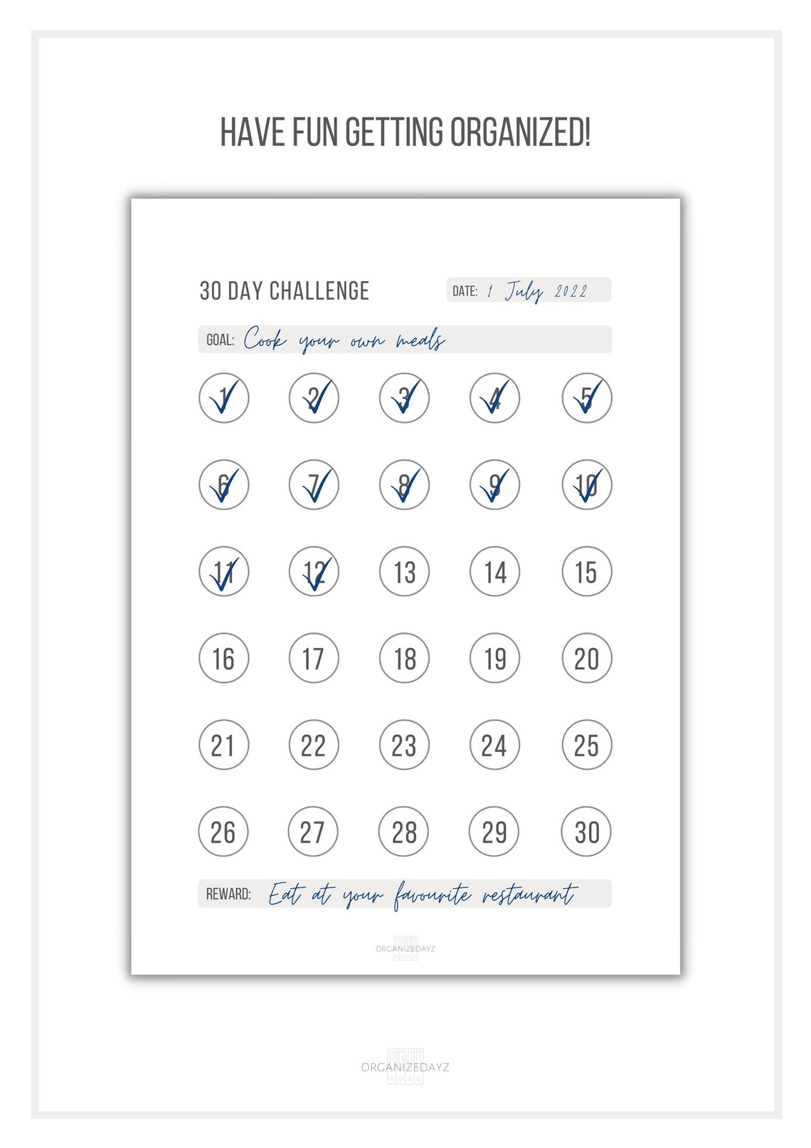 30 Day Challenge Goal Setting Habit Forming Progress Tracker A4 and ...