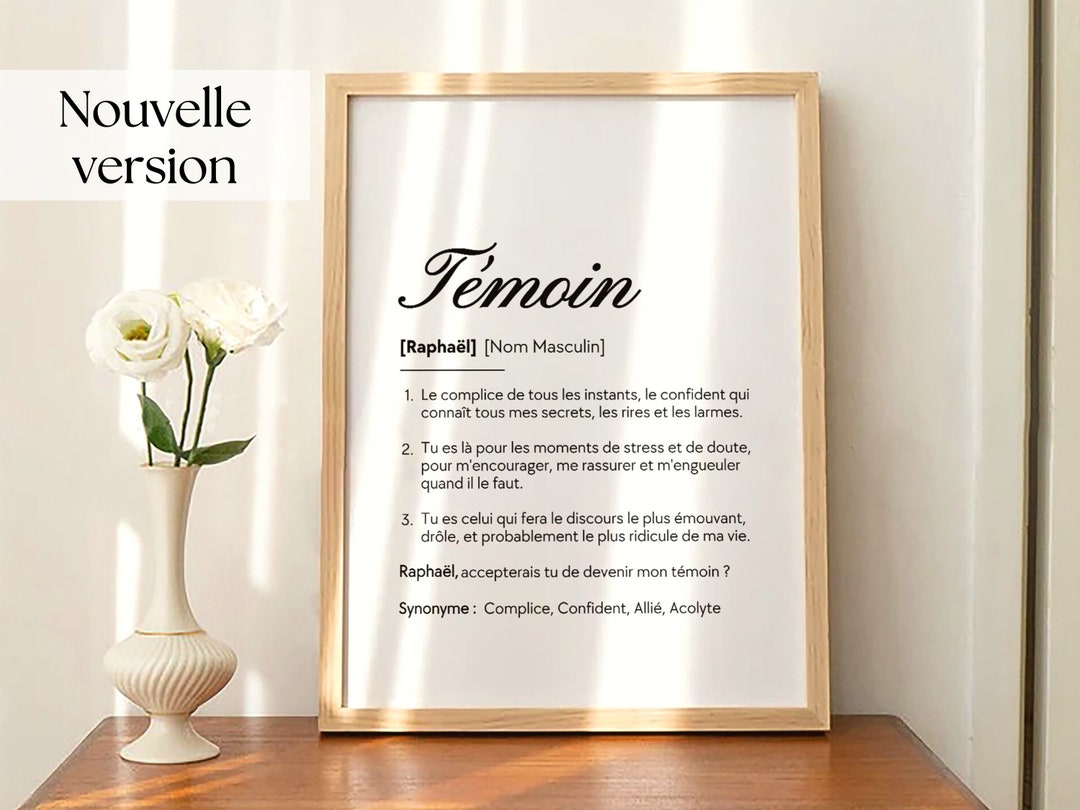 Affiche définition témoin personnalisable annonce cadeau mariage ...