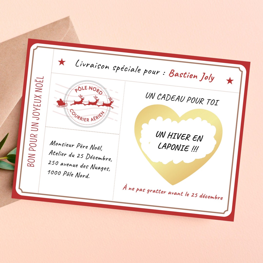 Bon pour cadeau Noël Carte de Noël surprise personnalisée cadeaux pour ...