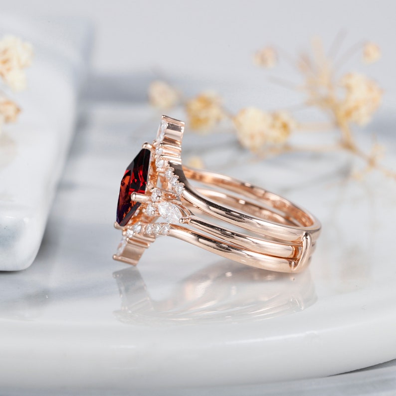Princess Cut Garnet Wedding Ring Set, Vintage 14k Rose Gold Garnet ...