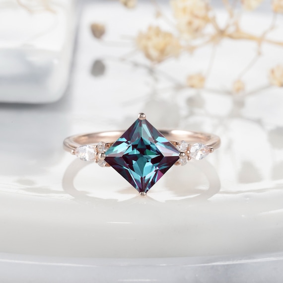 Vintage Princess Cut Alexandrite Engagement Ring Unique Rose - Etsy