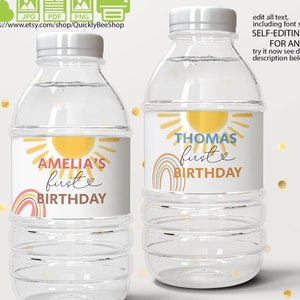 Editable Sunshine Water Bottle Labels, 1st Trip Around the Sun Birthday ...