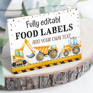Construction Food Tags, Dump Truck Party Buffet Label, Tent Card Food ...