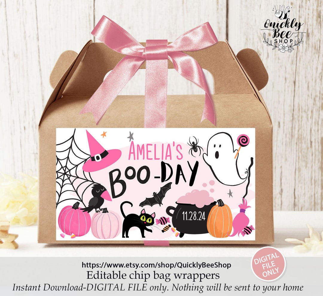 Editable Ghost Halloween Gable Box Label, First Birthday Girls Birthday ...