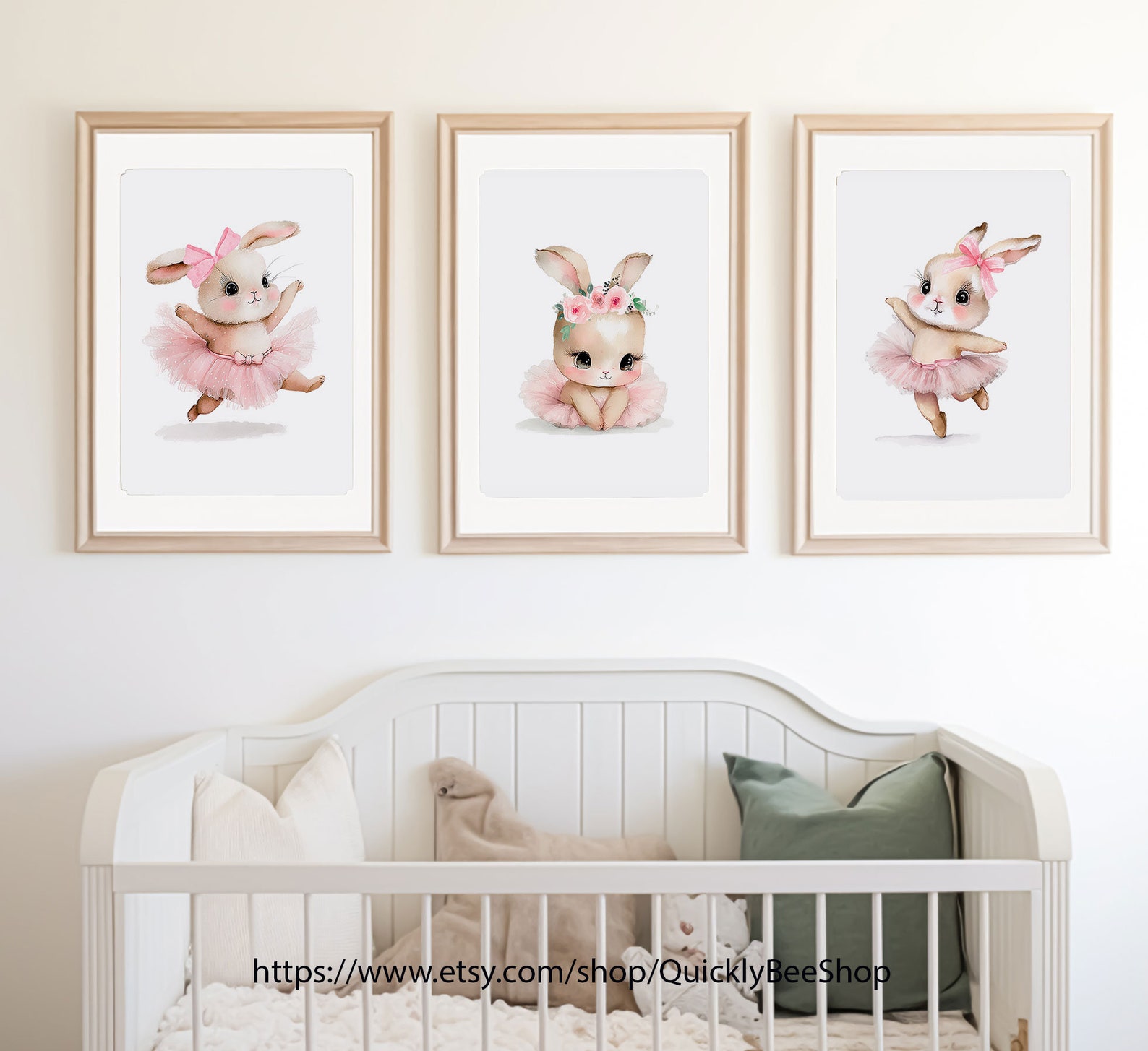 Bunny Ballerina Wall Art, Ballerina Bunny Nursery Wall Decor Set of 3 ...