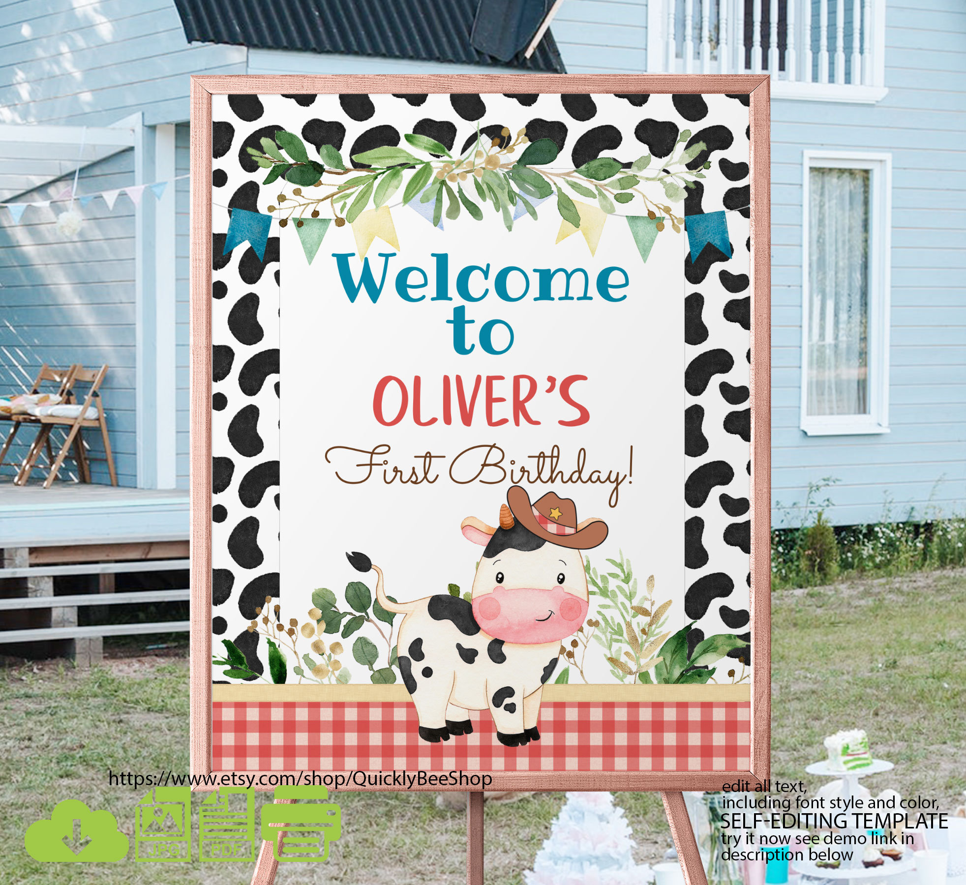 Editable Welcome Sign Cow Farm Animals Sign Boy Girl Barnyard - Etsy