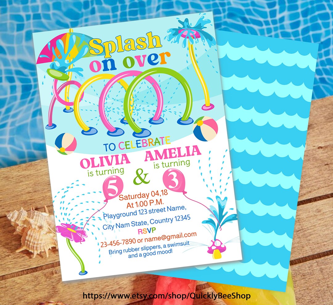 Editable Splish Splash Double Birthday Invitation, Pool Party Girl ...