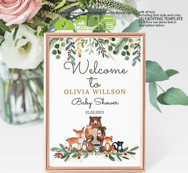 Editable Woodland Baby Shower Welcome Sign Girl/boy Woodland - Etsy