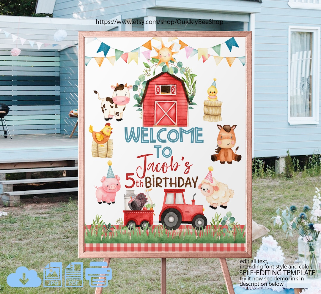 Editable Welcome Sign Farm, Farm Animals Sign Boy Girl Barnyard ...