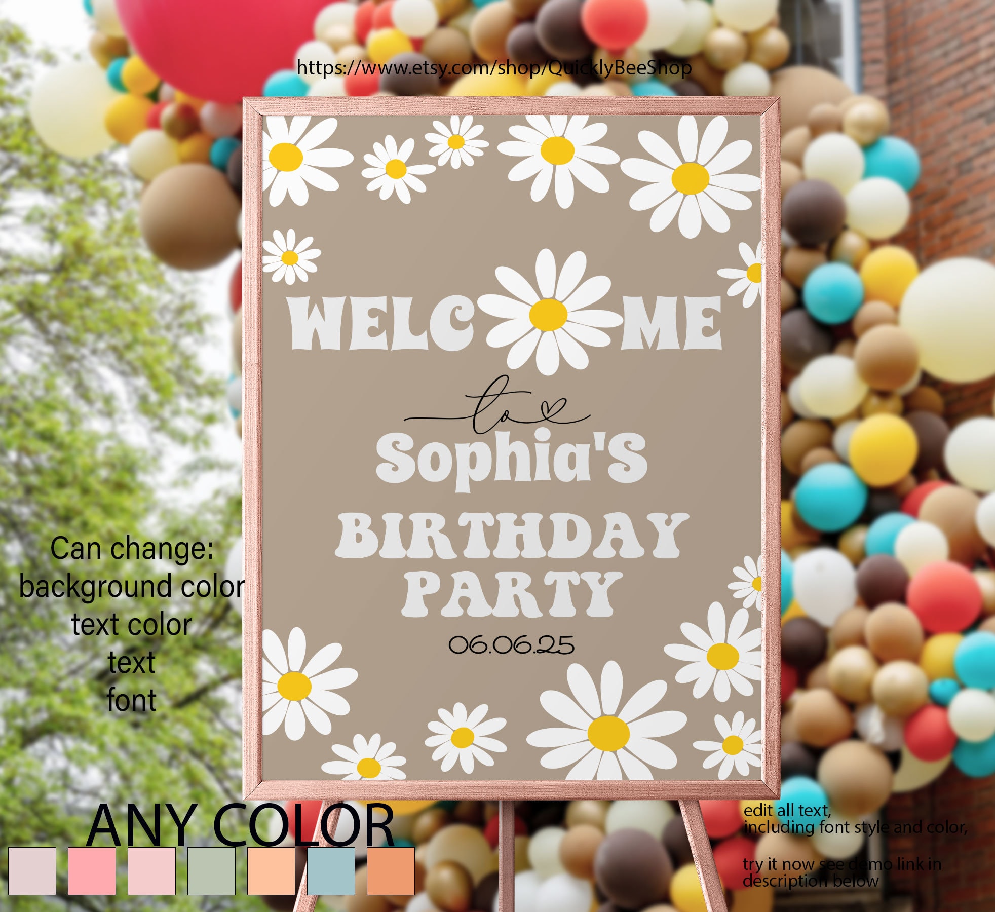 Daisy Birthday Party Welcome Sign, Retro Daisy Party Welcome Sign ...