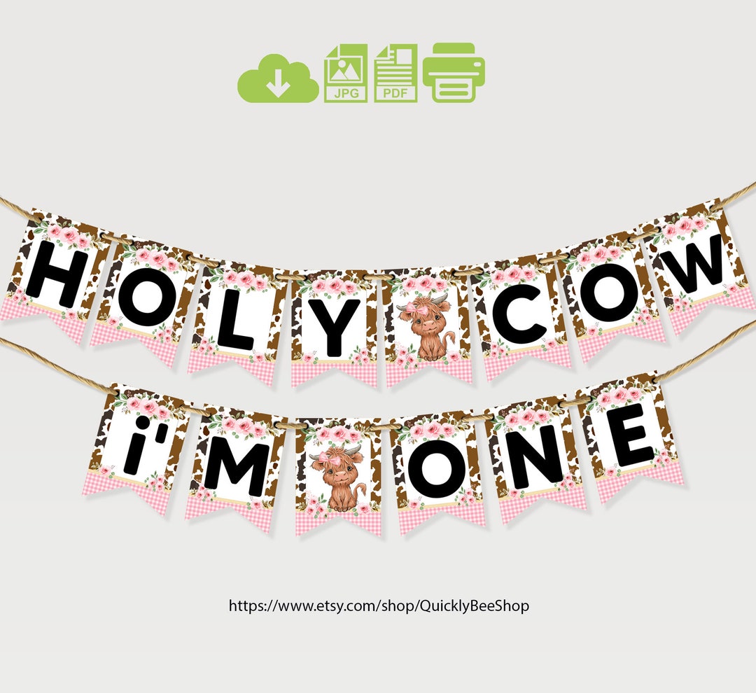 EDITABLE Cow Banner, Happy Birthday Banner, Printable 1st Birthday ...