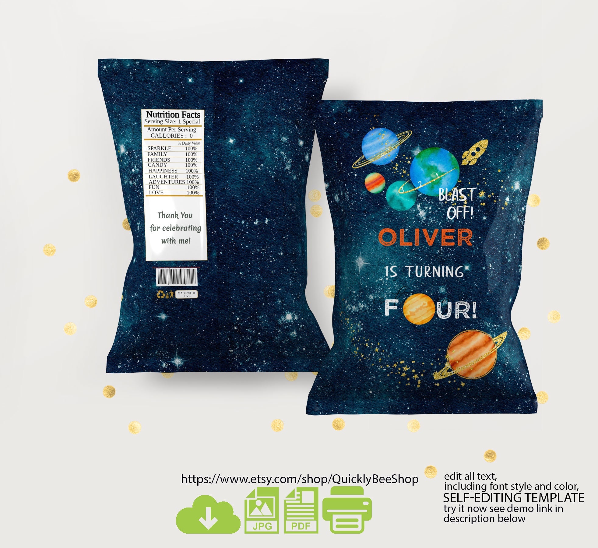 Outer Space Chip Bag Template Trip Around the Sun Birthday - Etsy