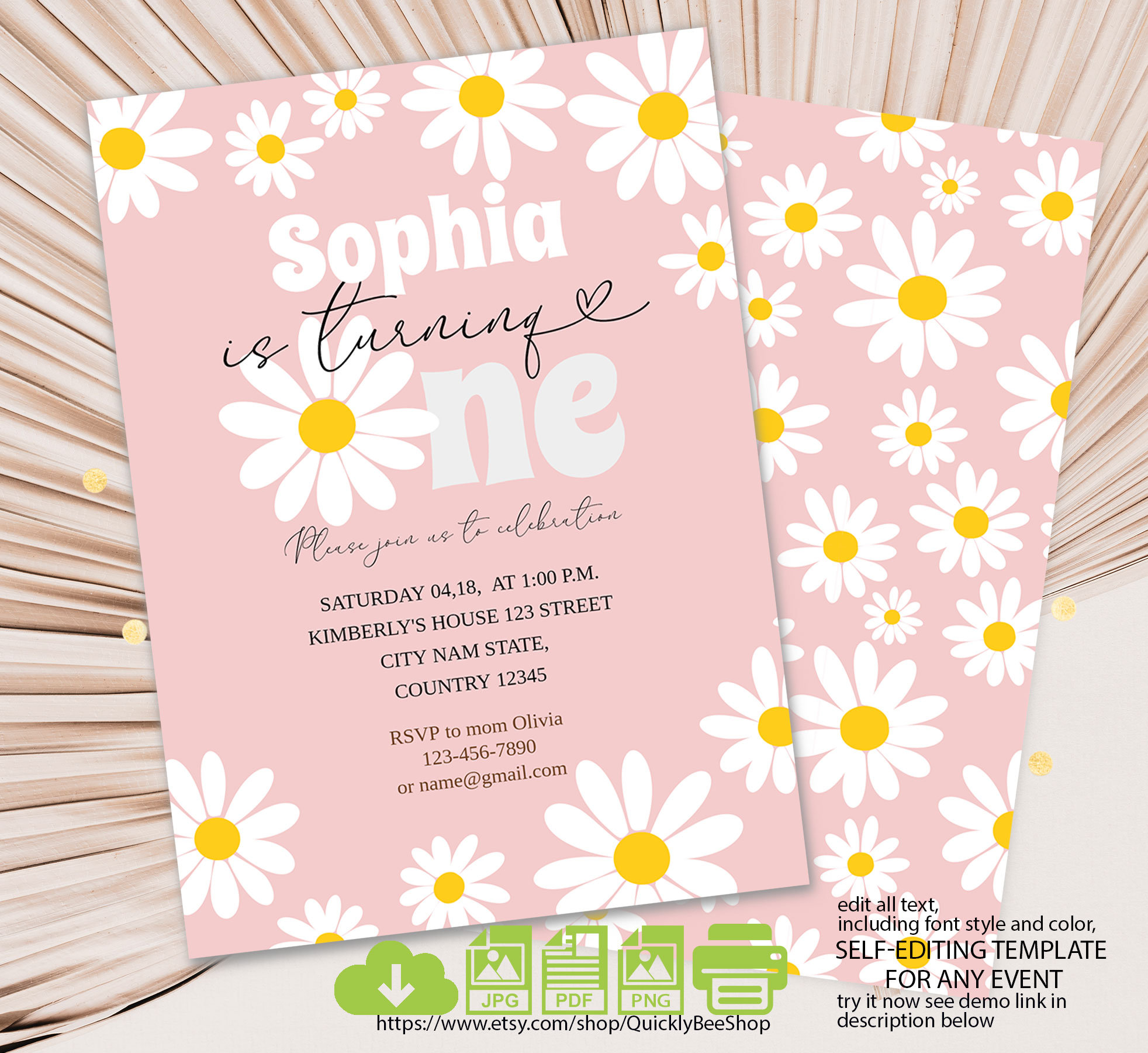 Daisy Party Invitation Printable Boho Daisies Birthday Baby - Etsy