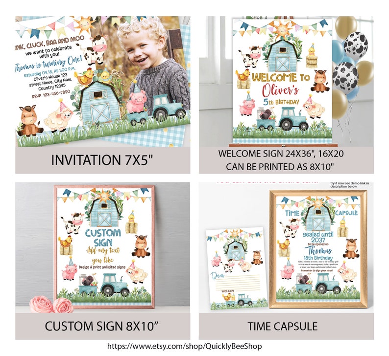 EDITABLE Farm Birthday Party Bundle Digital Template Farm - Etsy