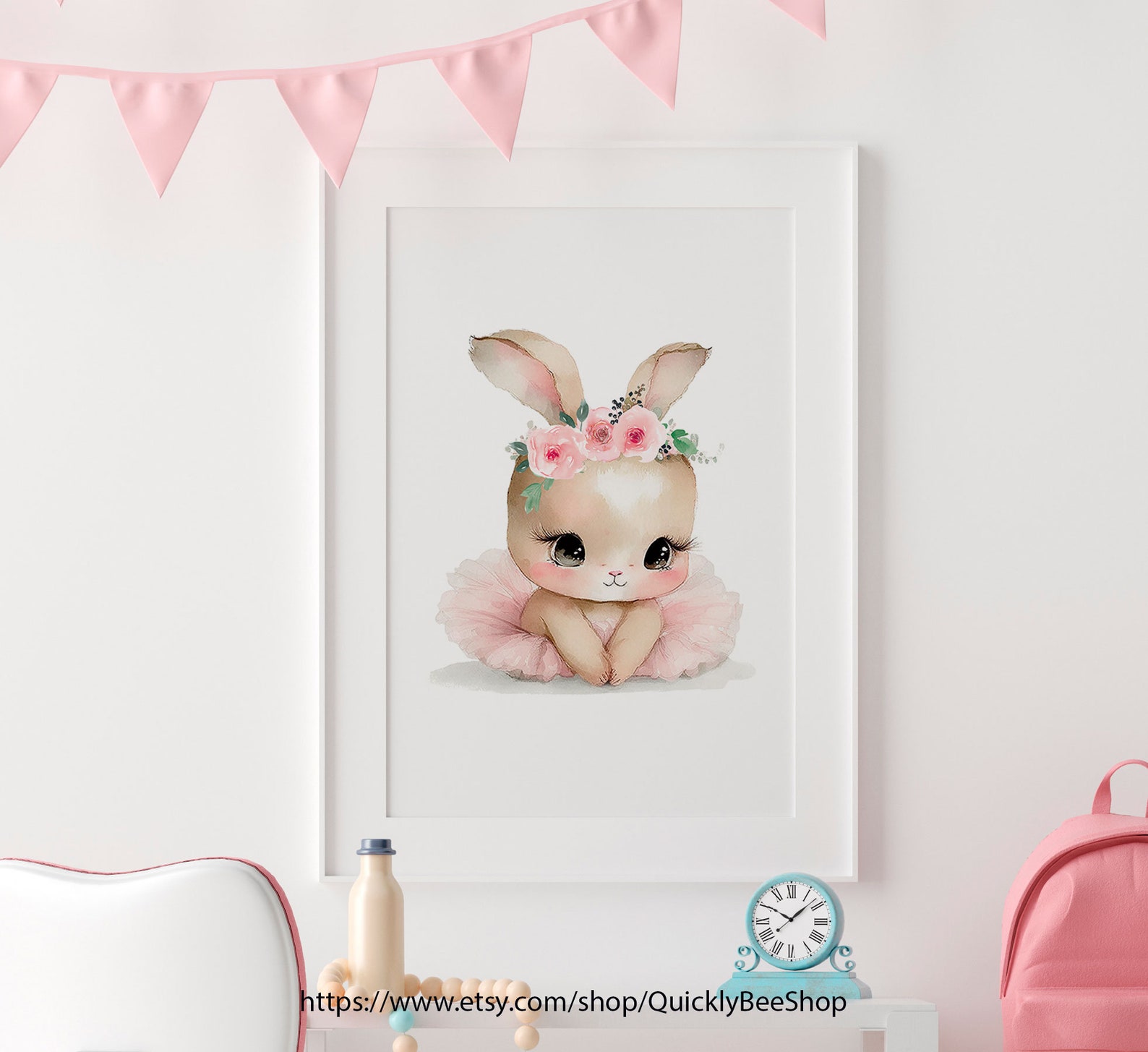 Bunny Ballerina Wall Art, Ballerina Bunny Nursery Wall Decor Set of 3 ...
