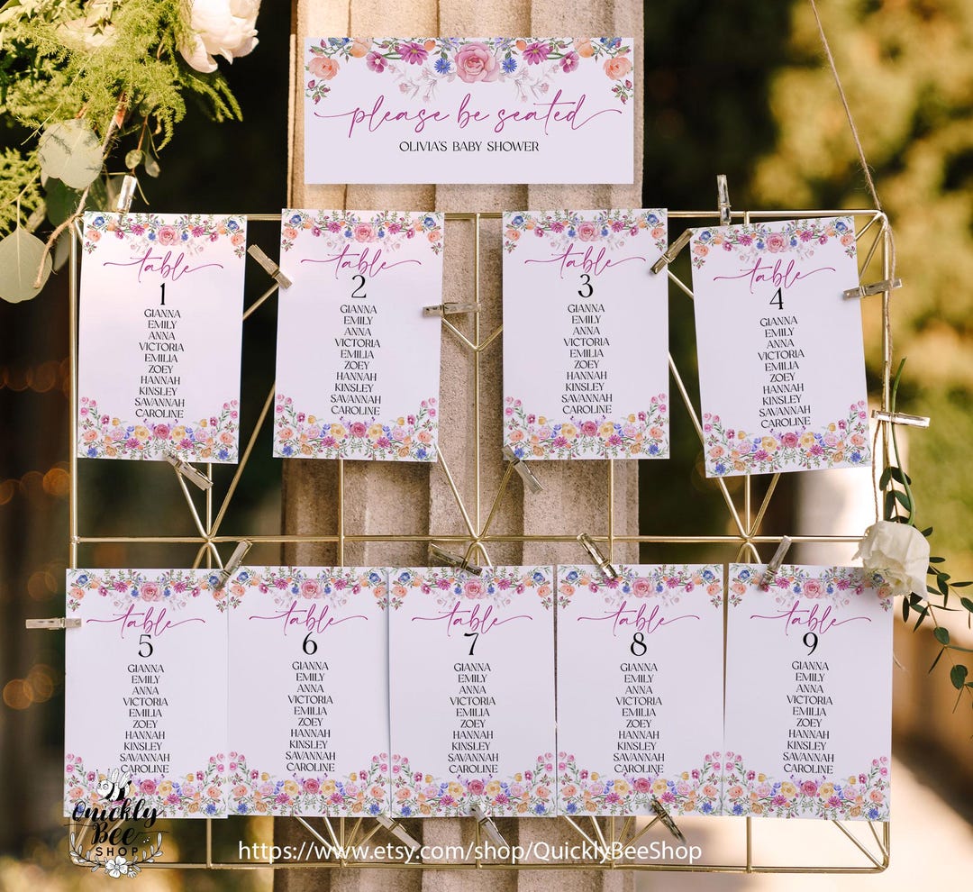 Baby in Bloom Seating Chart Card, Meadow Seating Chart Cards, Seating ...