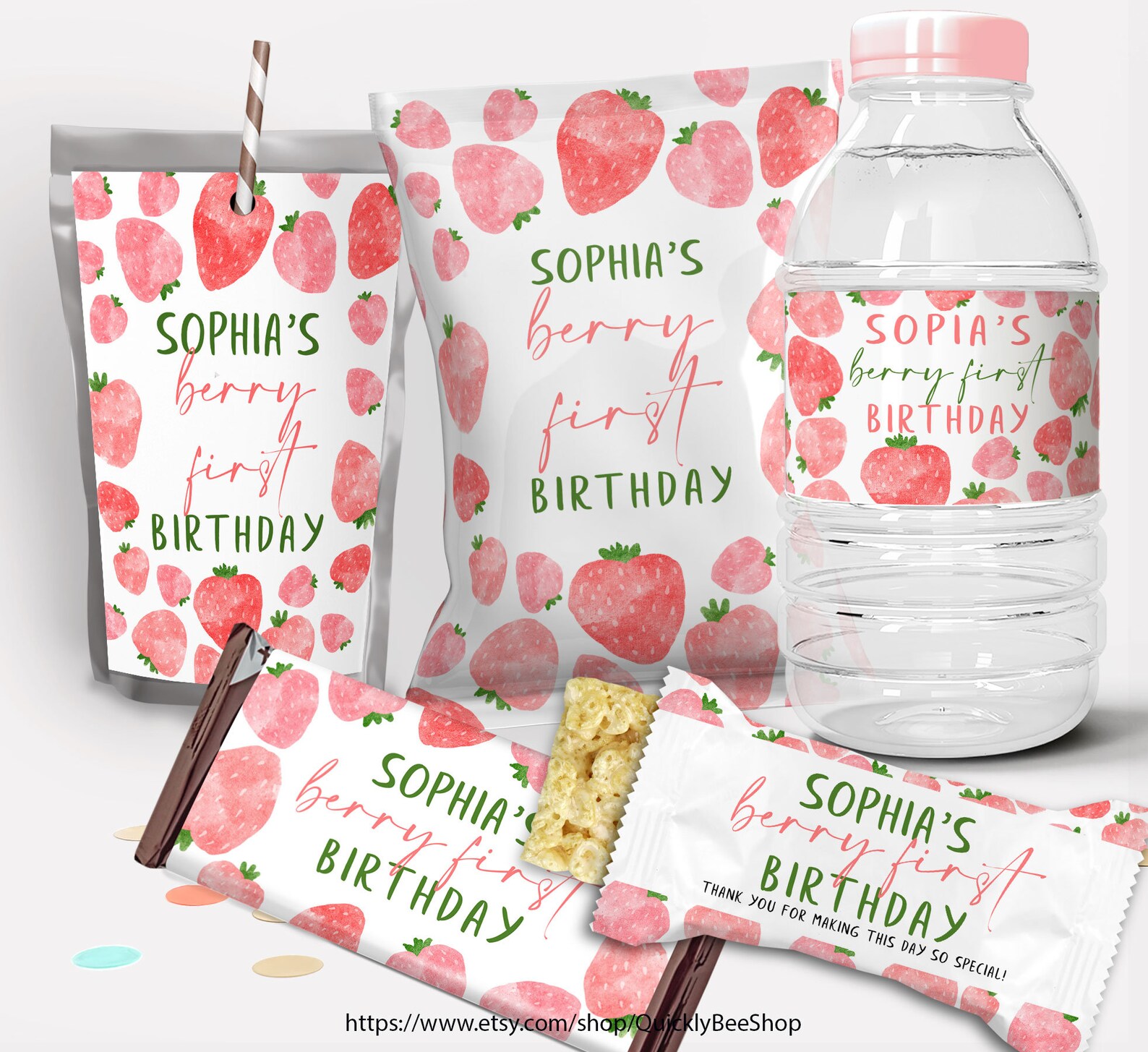 Strawberry First Birthday Party Decor, Berry First Chip Bag Wrapper ...