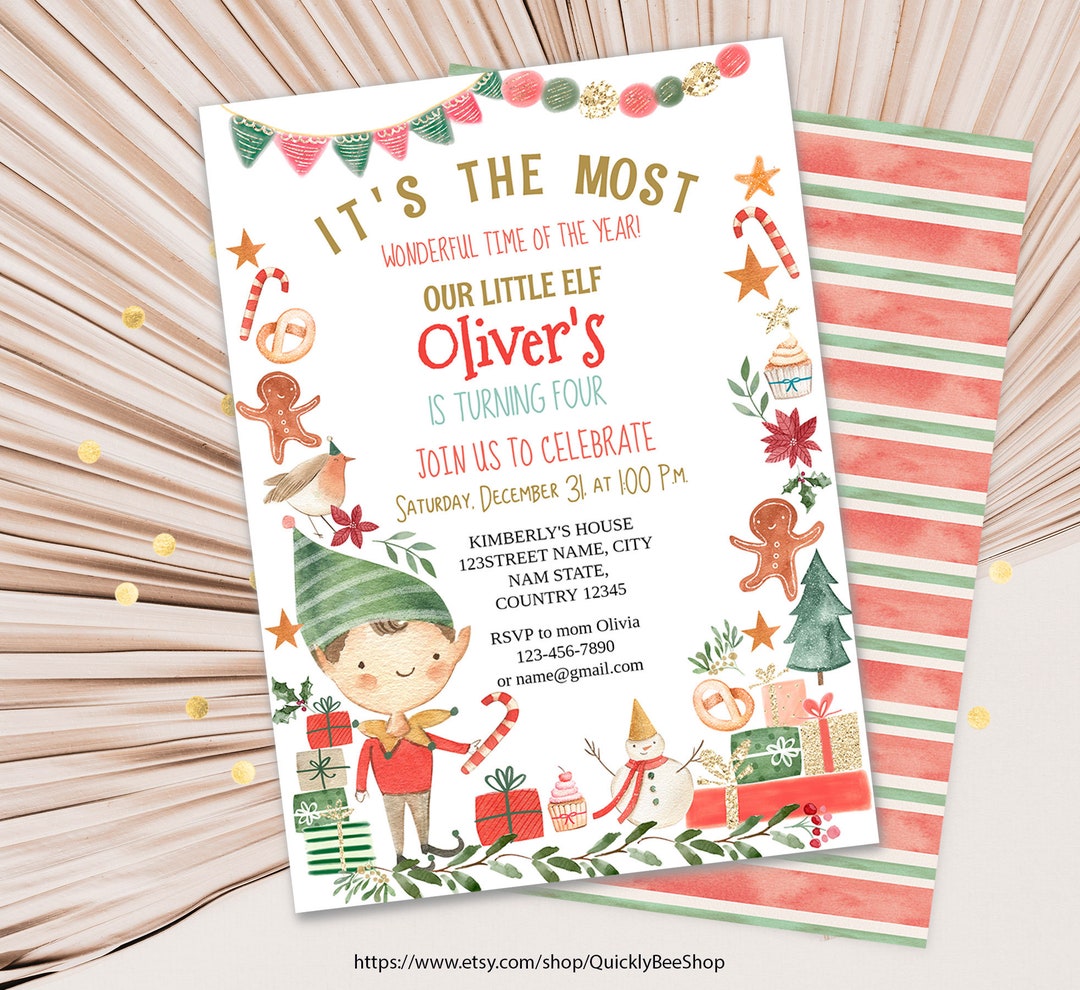 Christmas Birthday Party Invitation Elf, Birthday Invite Winter Best ...