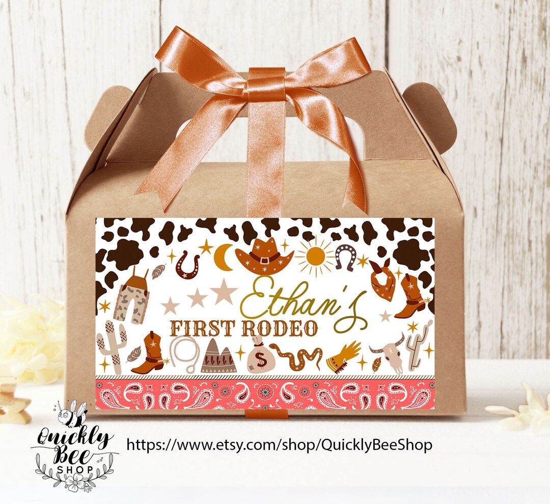 Editable 1st Rodeo Gable Box Label, Western Cowboy Party Favor Box ...