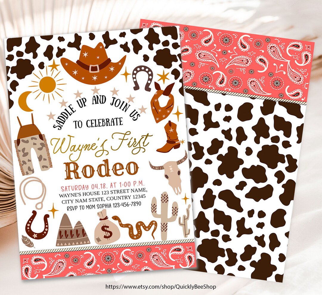 Editable My First Rodeo Invitation Cowboy Birthday Invite Wild West ...