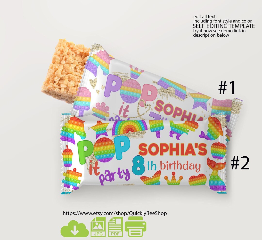 Pop It Rice Krispies Treats Wrapper Printable Party Favor - Etsy