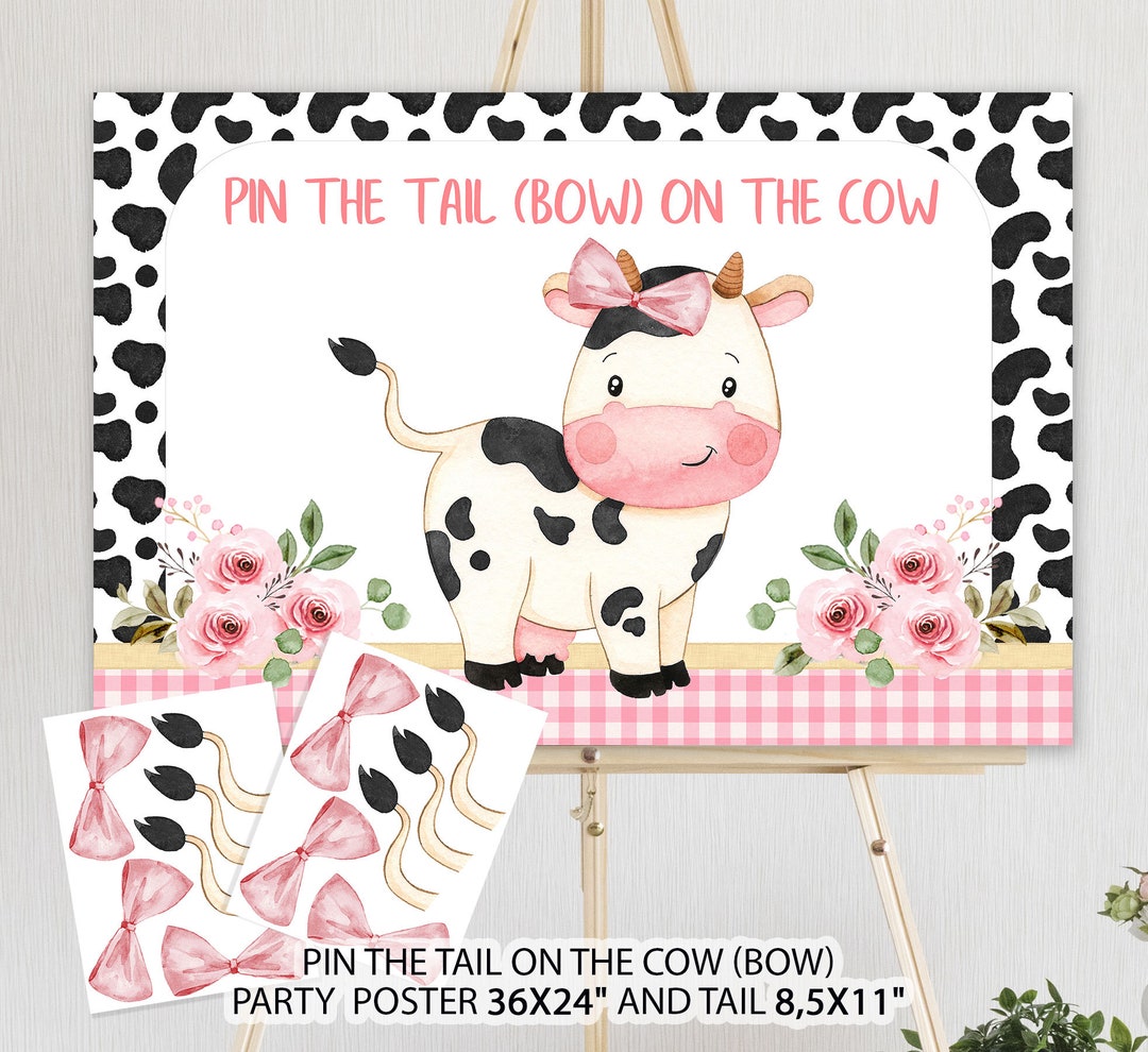 Pin the Tail on the Cow Party Games, Farm Birthday Decorations, Farm ...