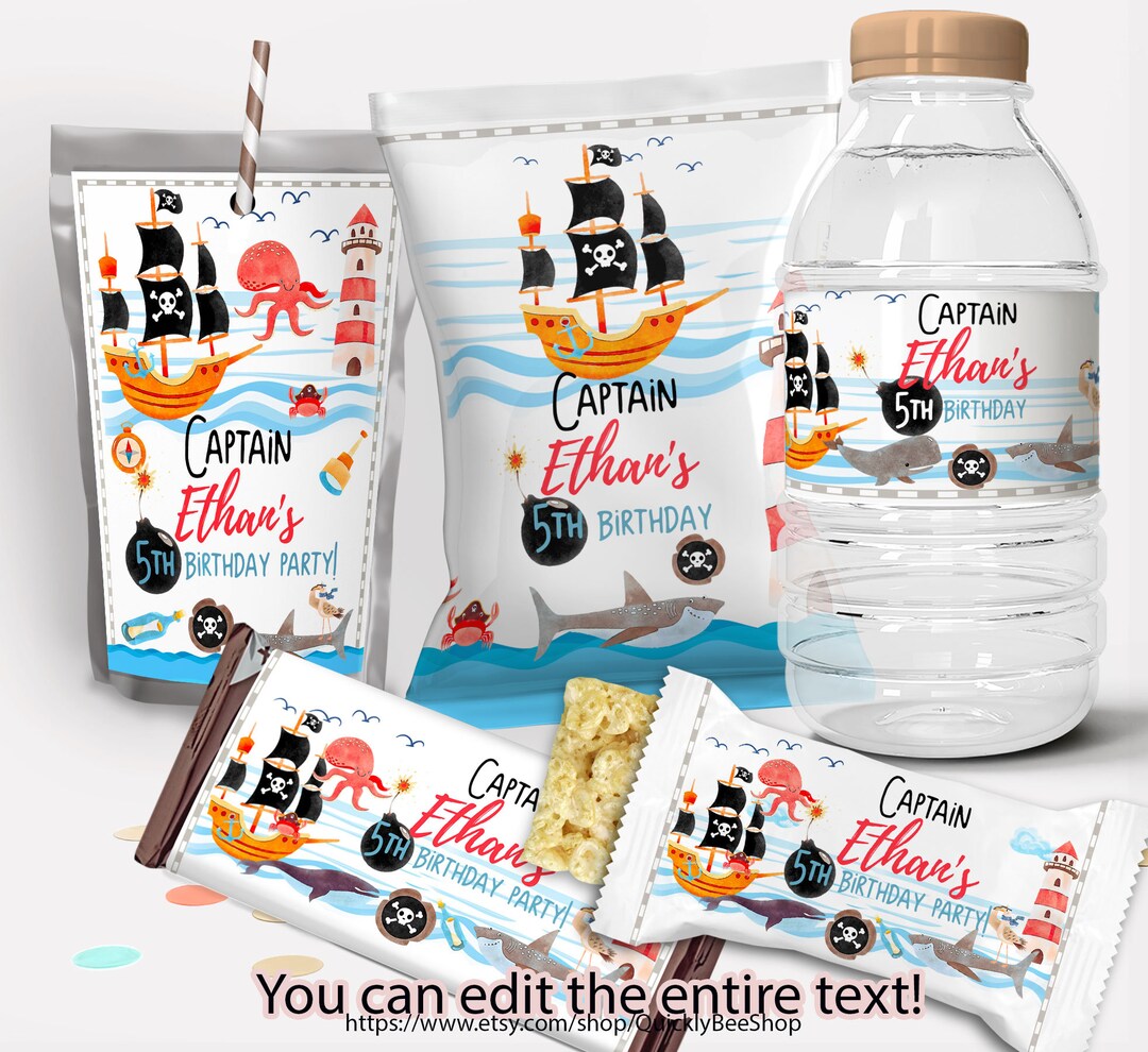 Pirate Birthday Party Decor, Chip Bag Wrapper, Treat Wrapper, Capri Sun ...