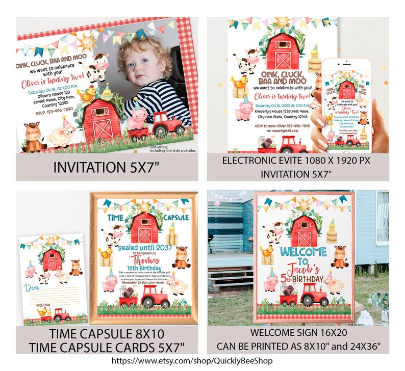EDITABLE Farm Birthday Party Bundle Digital Template Farm - Etsy