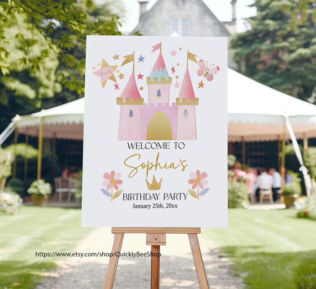 Princess Castle Welcome Sign, Princess Castle 1st Birthday Welcome Sign ...