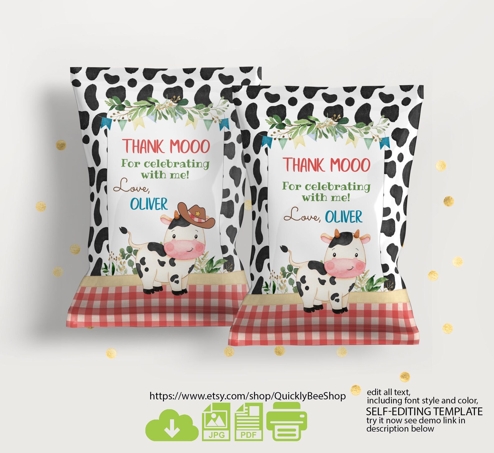 Editable Cow Chip Bags Cow Birthday Party Decorations Boy - Etsy