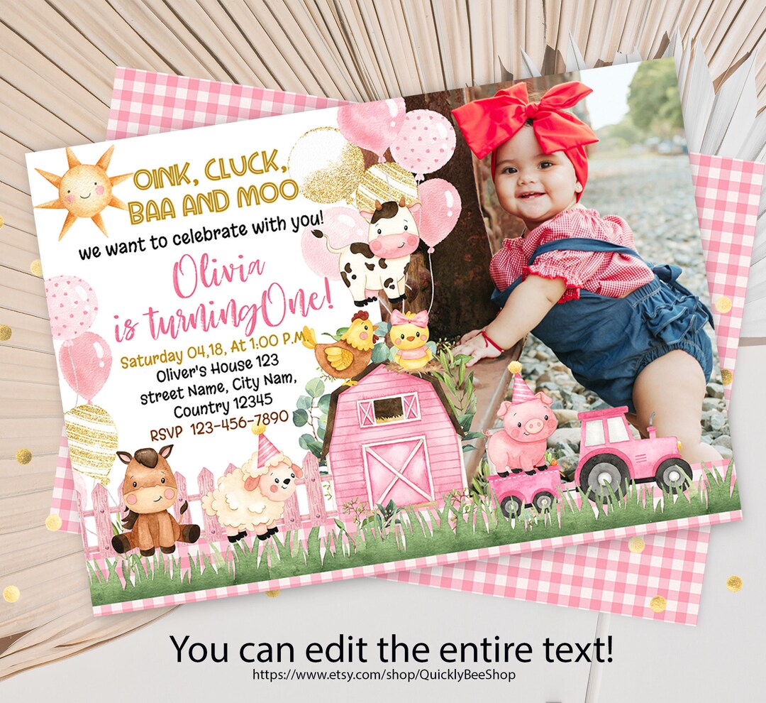Farm Birthday Invitation, Girl Barn Party, Digital Invite, Farm Animals ...
