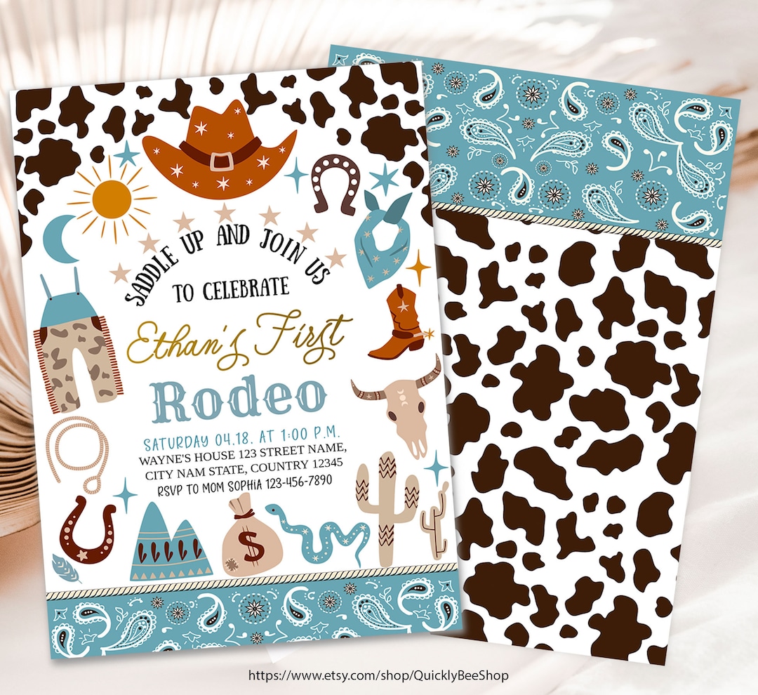Editable My First Rodeo Invitation Cowboy Birthday Invite Wild West ...