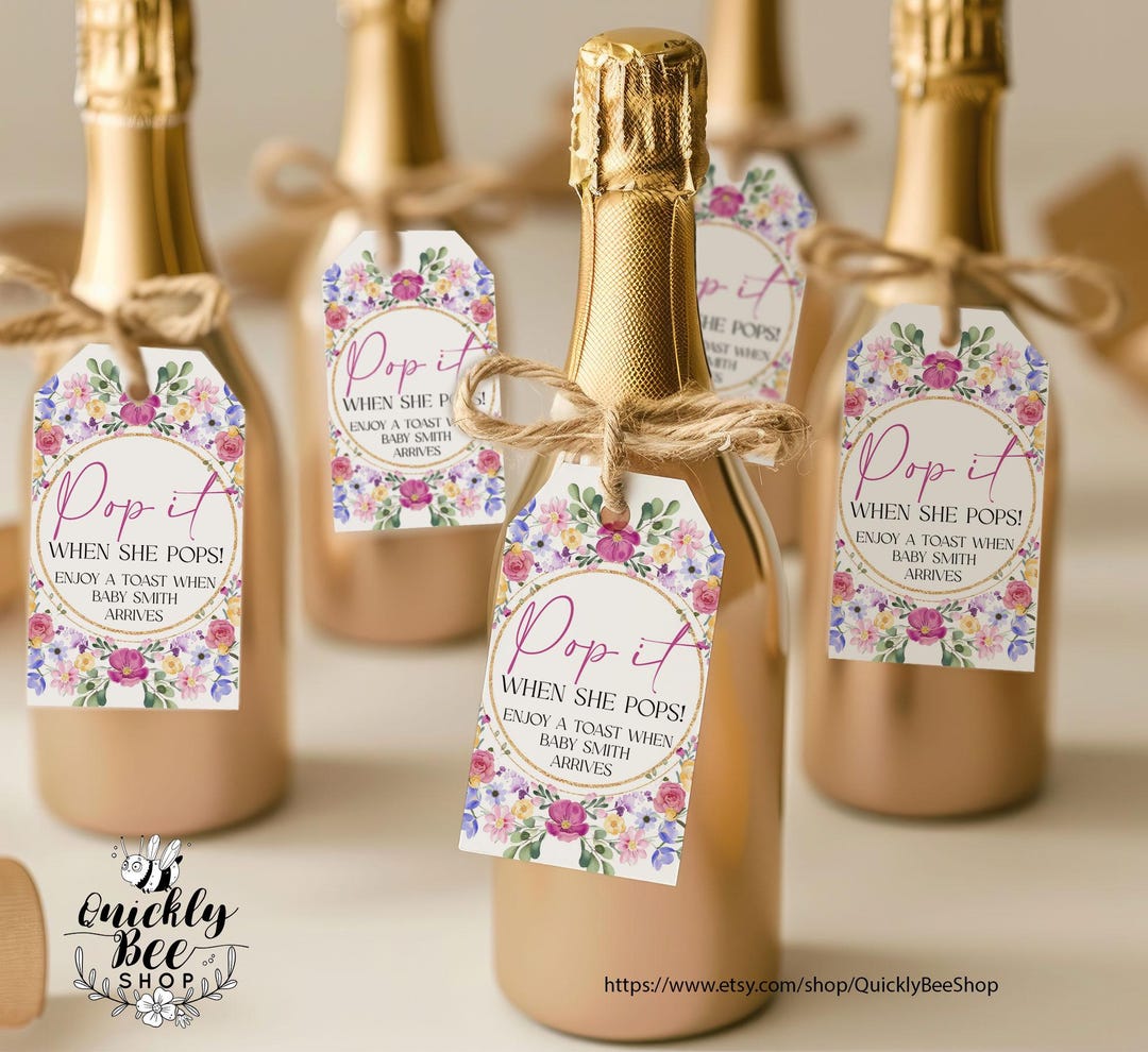 Pop It When She Pops Tag Template, Printable Floral Baby Shower ...